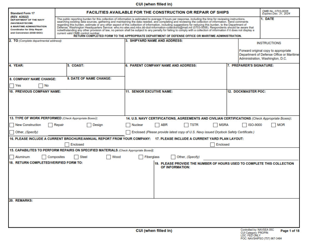 SF 17 Form – Facilities Available for the Construction or Repair of ...