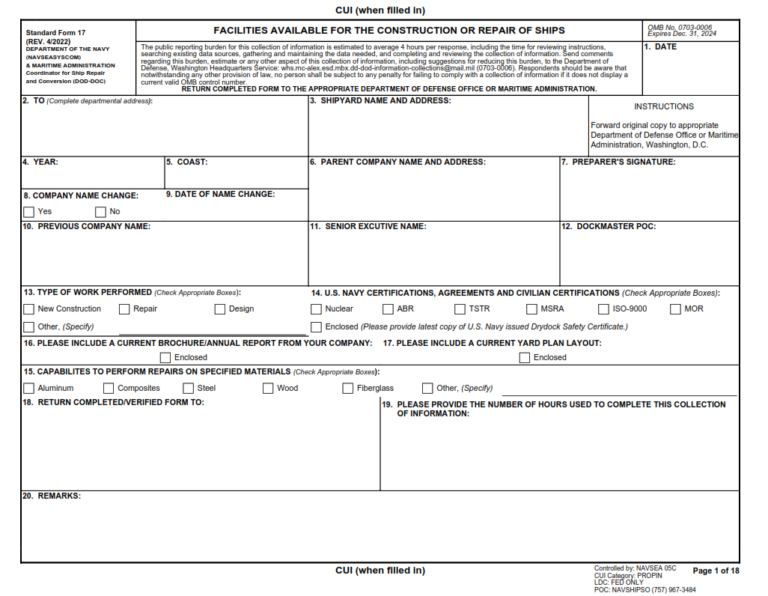 SF 17 Form – Facilities Available for the Construction or Repair of ...