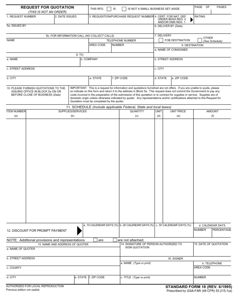 SF 18 Form – Request for Quotation | SF Forms