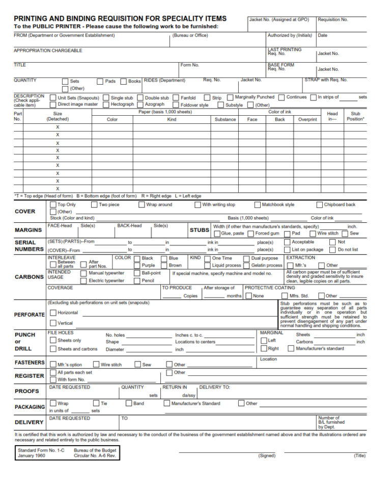 SF 1C Form – Printing and Binding Requisition for Specialty Items | SF ...