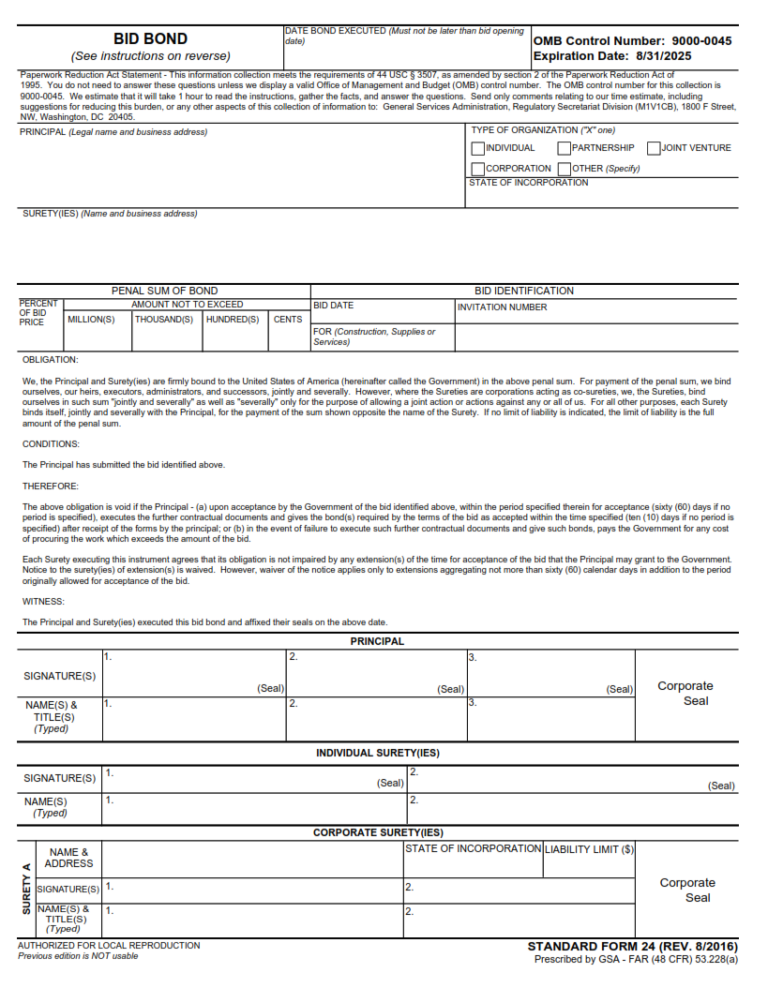SF 24 Form – Bid Bond | SF Forms