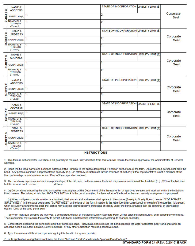 SF 24 Form – Bid Bond | SF Forms