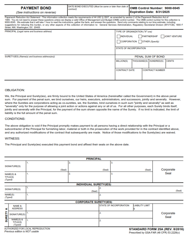 SF 25A Form – Payment Bond | SF Forms