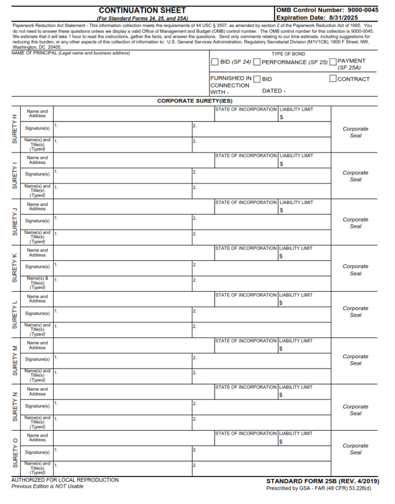 SF 25B Form – Continuation Sheet for Standard Forms 24, 25 and 25A | SF ...