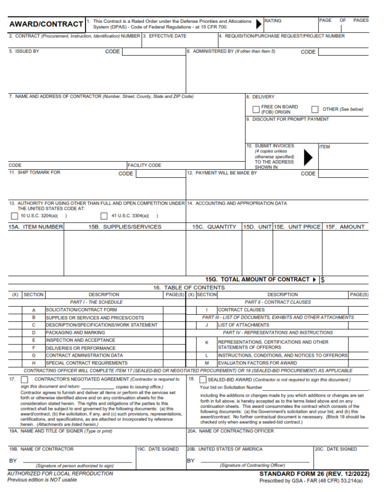 SF 26 Form – Award/Contract | SF Forms