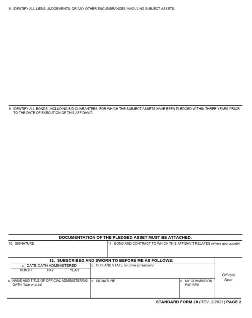 SF 28 Form – Affidavit of Individual Surety | SF Forms