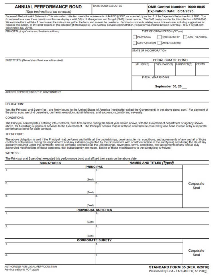 SF 35 Form – Annual Performance Bond | SF Forms