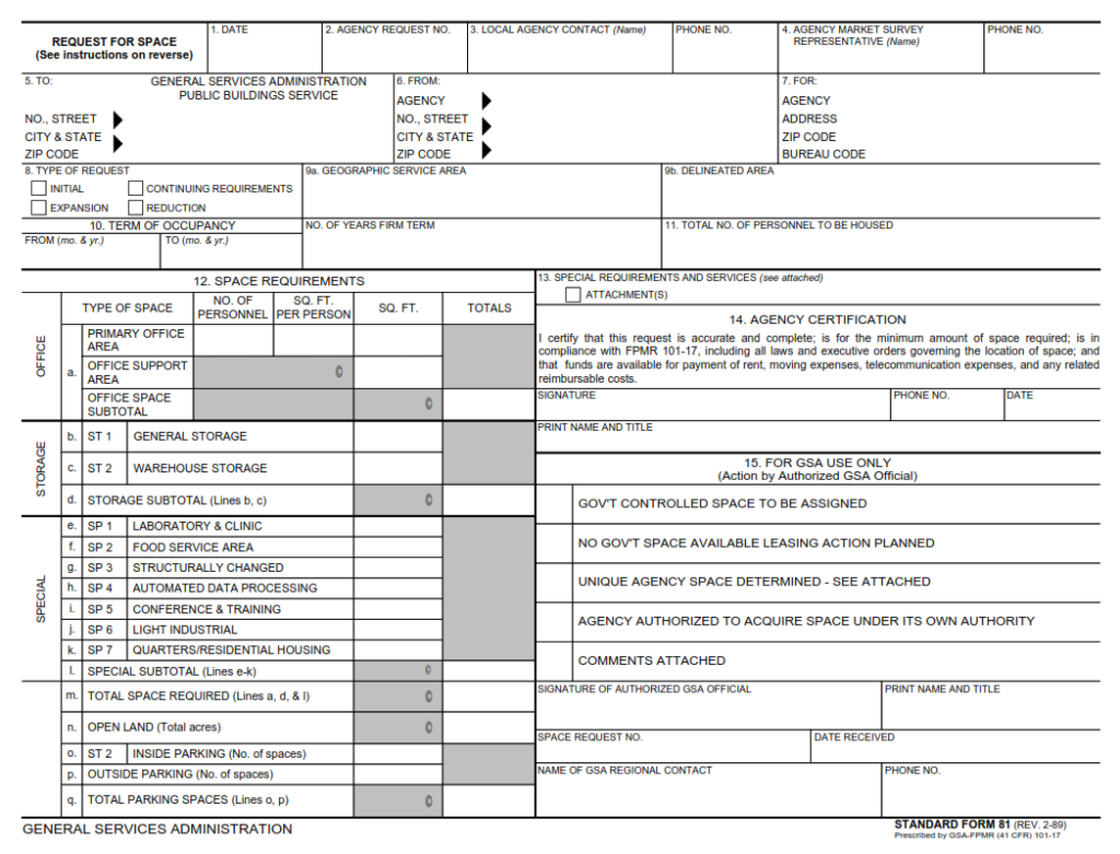 SF 81 Form – Request for Space | SF Forms