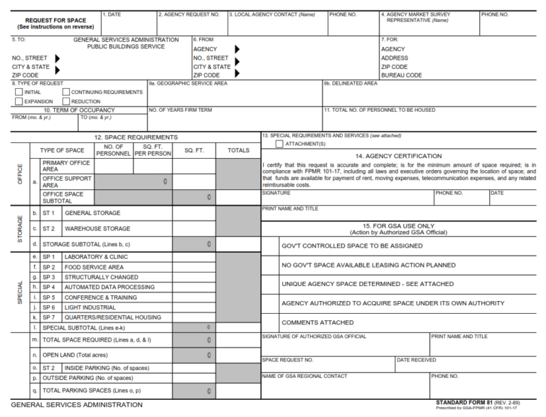 SF 81 Form – Request for Space | SF Forms
