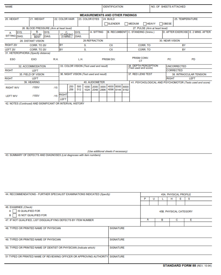 SF 88 Form – Medical Record – Report of Medical Examination | SF Forms