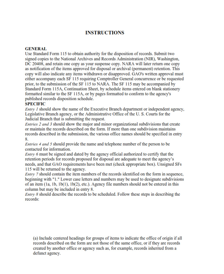 SF 115instr Form – Instructions for Standard Form 115 | SF Forms