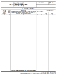 SF 122A Form – Transfer Order Excess Personal Property (Continuation ...