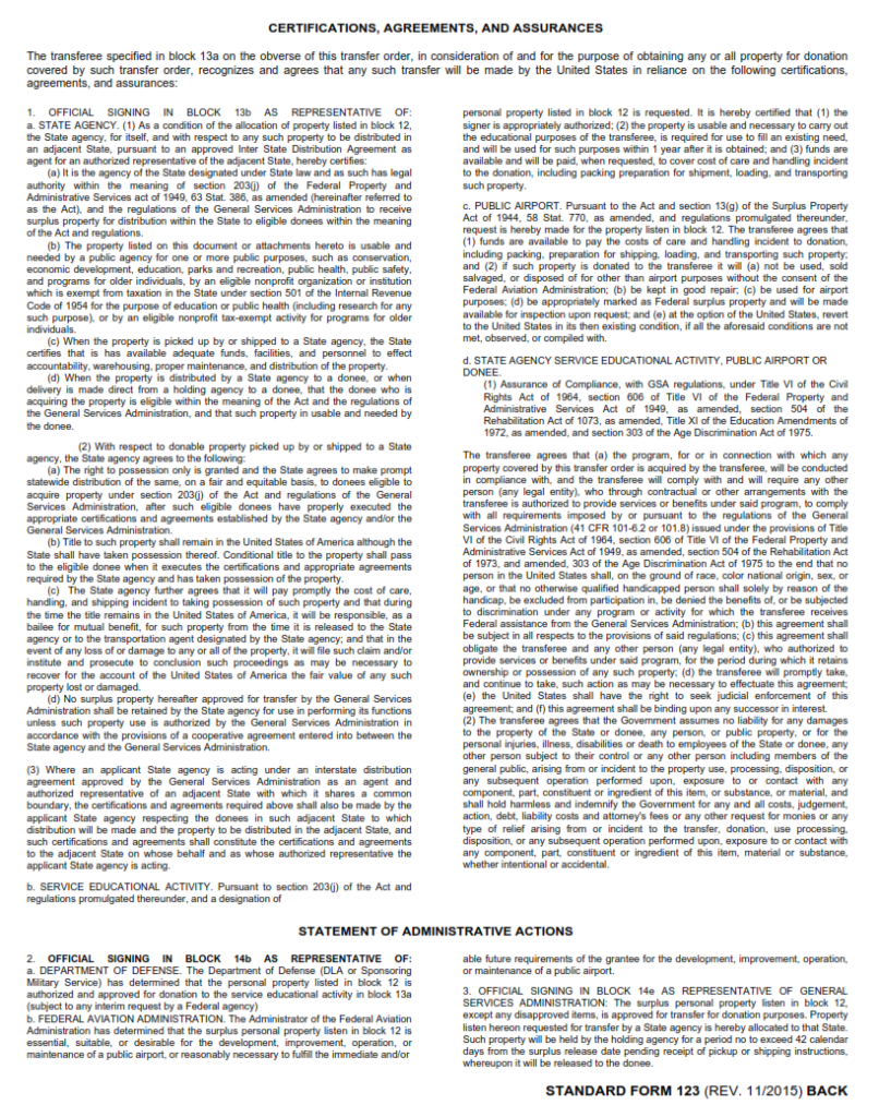 SF 123 Form – Transfer Order Surplus Personal Property | SF Forms