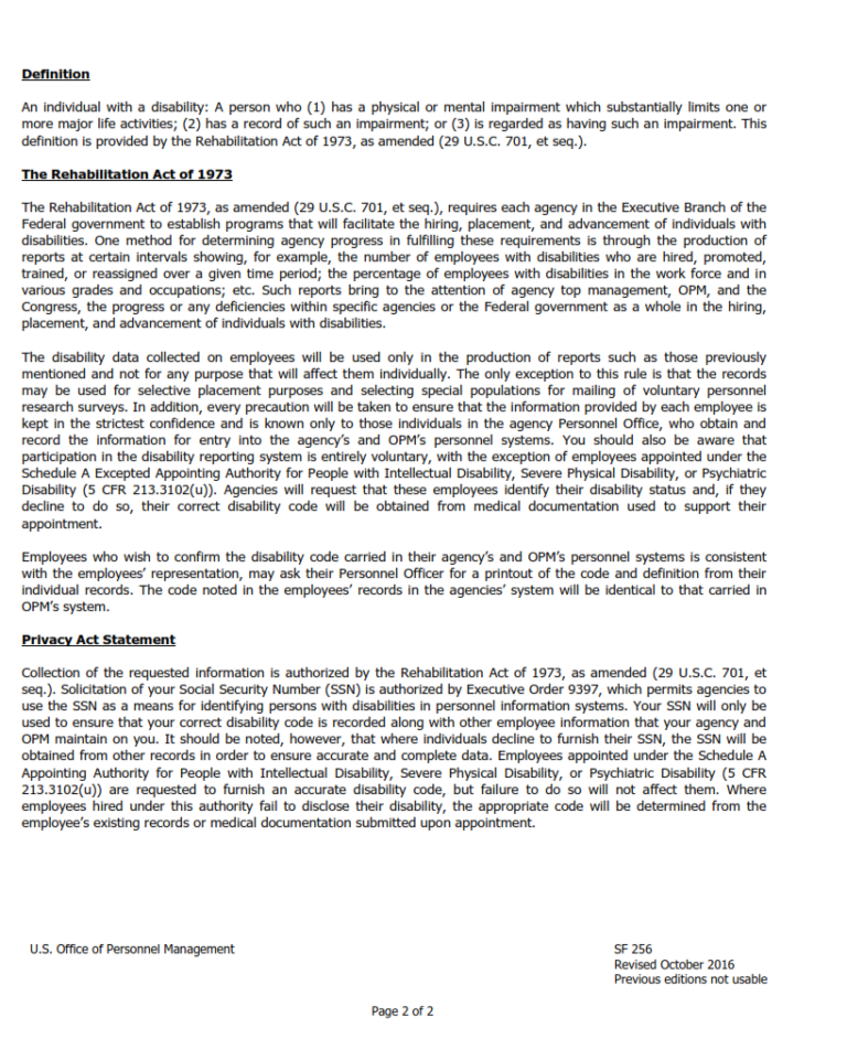 SF 256 Form – Self-Identification of Handicap | SF Forms