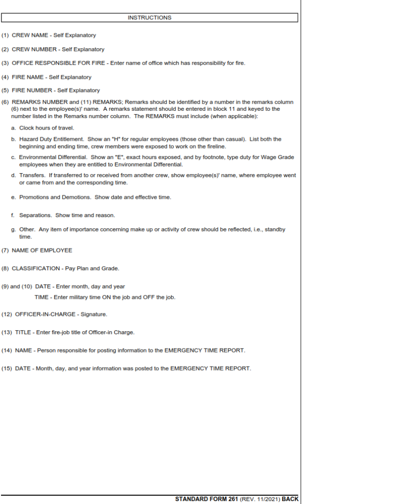 SF 261 Form – Crew Time Report | SF Forms