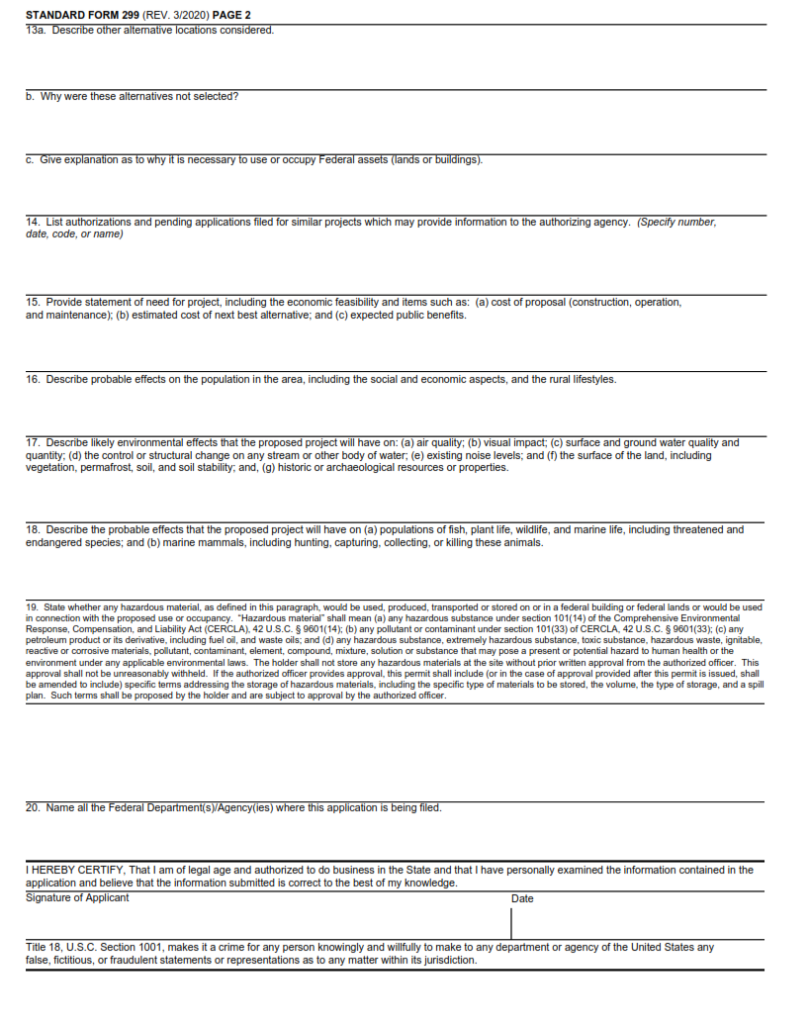 SF 299 Form – Application for Transportation, Utility Systems ...