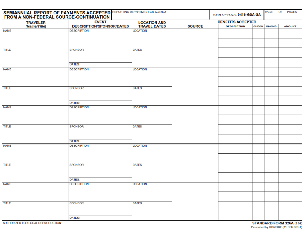 SF 326A Form – Semiannual Report of Payments Accepted from a Non ...