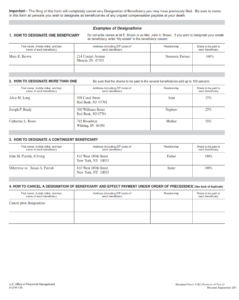 SF 1152 Form – Designation of Beneficiary – Unpaid Compensation of ...