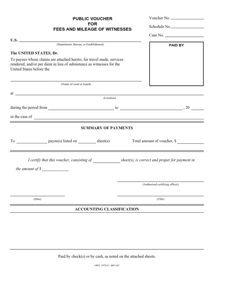 SF 1156 Form – Public Voucher for Fees and Mileage of Witnesses | SF Forms