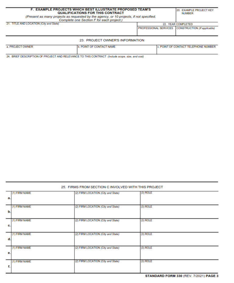 SF 330Extr2 Form – Extra Part 2 of SF330 | SF Forms