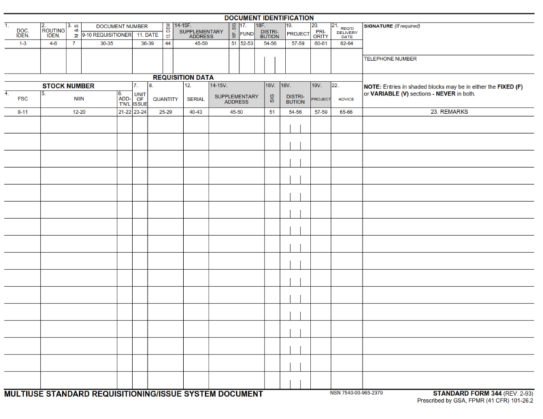 SF 344 Form – Multiuse Standard Requisitioning/Issue System Document ...