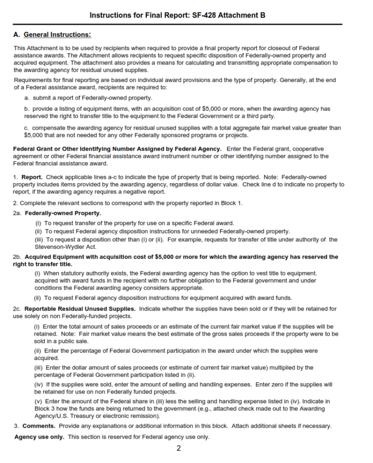 SF 428B Form – Tangible Personal Property Report – Final Report | SF Forms