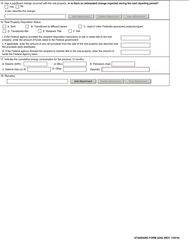 SF 429A Form – Real Property Status Report – Attachment A – General ...