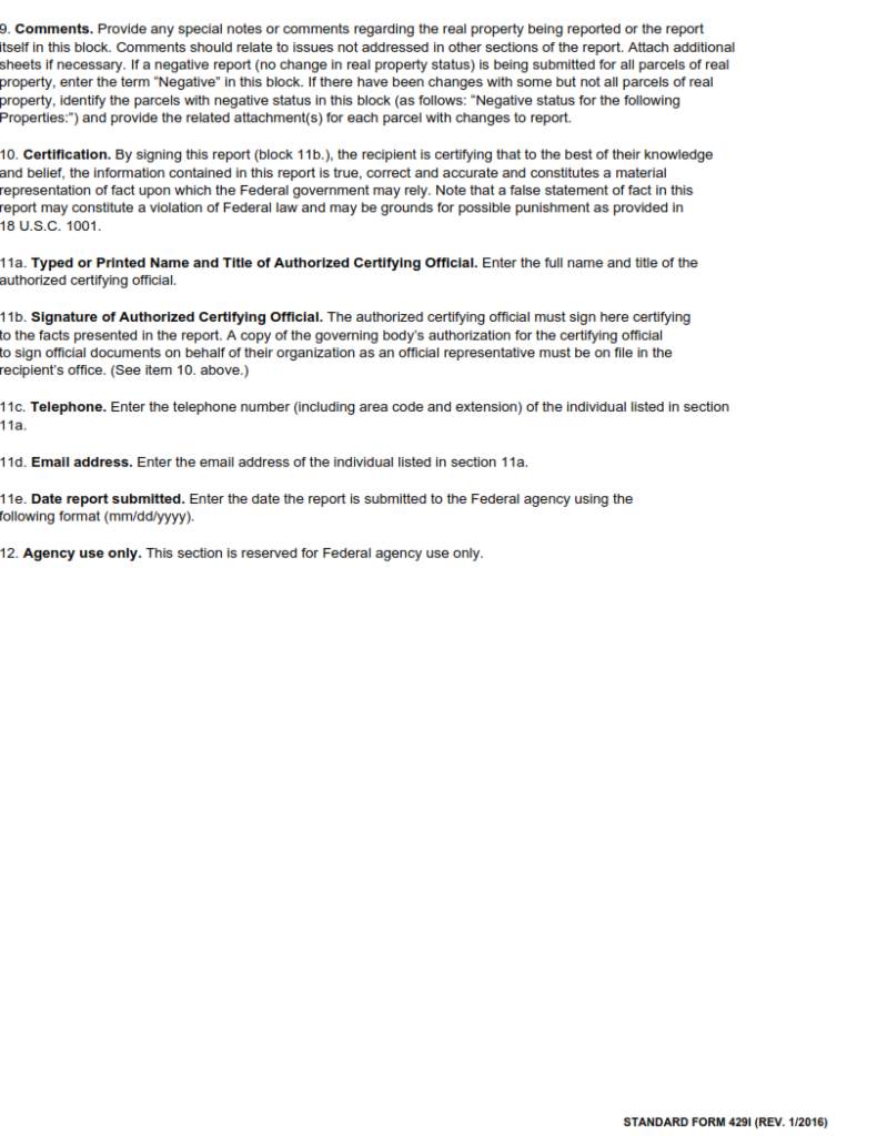 SF 429I Form – Real Property Status Report – Instructions | SF Forms