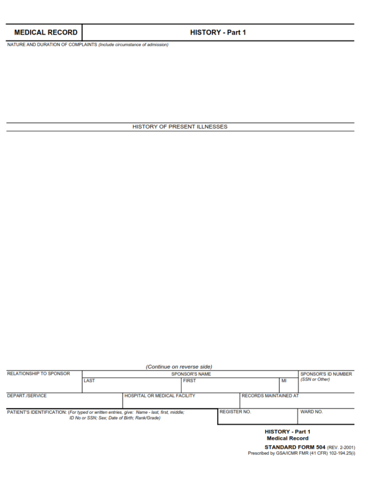 SF 504 Form – Medical Record – History | SF Forms