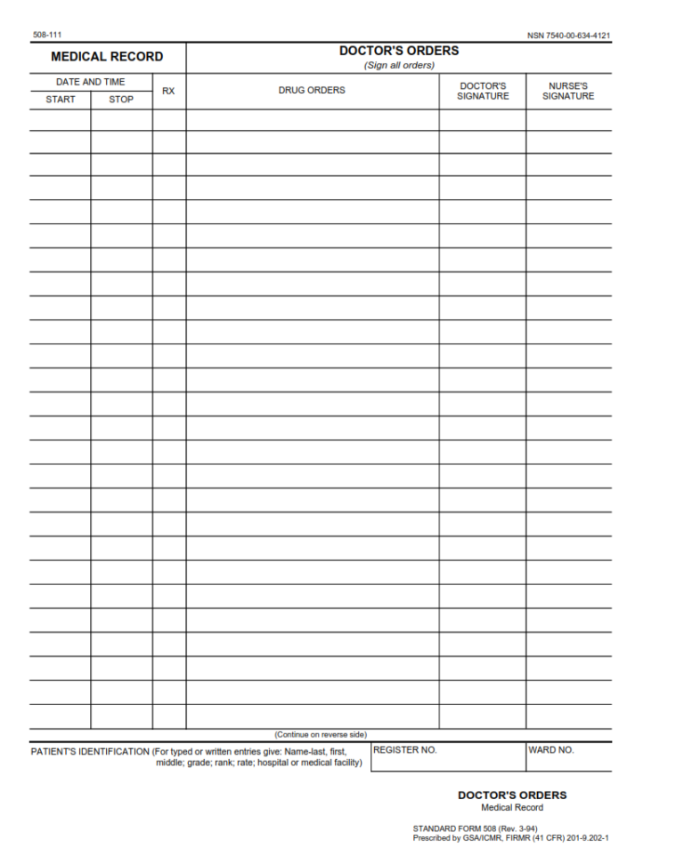 SF 508 Form – Doctor’s Orders | SF Forms