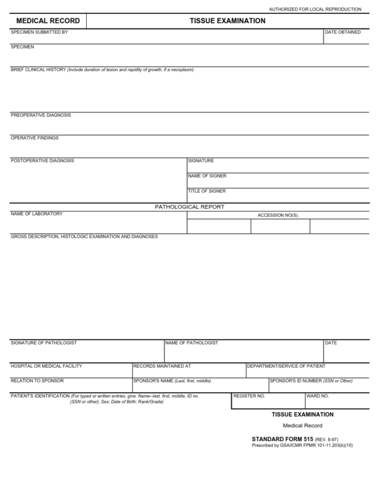 SF 515 Form – Medical Record – Tissue Examination | SF Forms