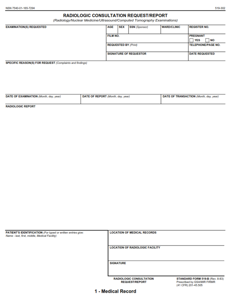 SF 519B Form – Radiologic Consultation Request/Report (Radiology ...