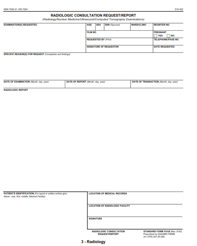 SF 519B Form – Radiologic Consultation Request/Report (Radiology ...