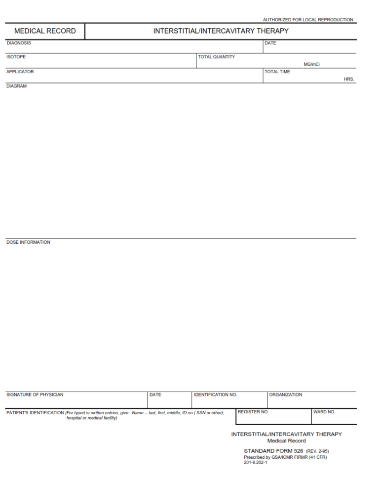 SF 526 Form – Medical Record – Interstitial/Intercavitary Therapy | SF Forms
