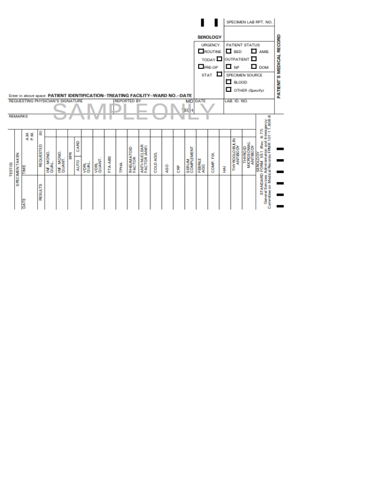 SF 551 Form – Medical Record – Serology | SF Forms
