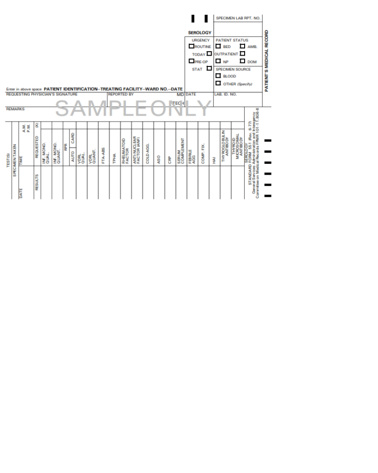 SF 551 Form – Medical Record – Serology | SF Forms