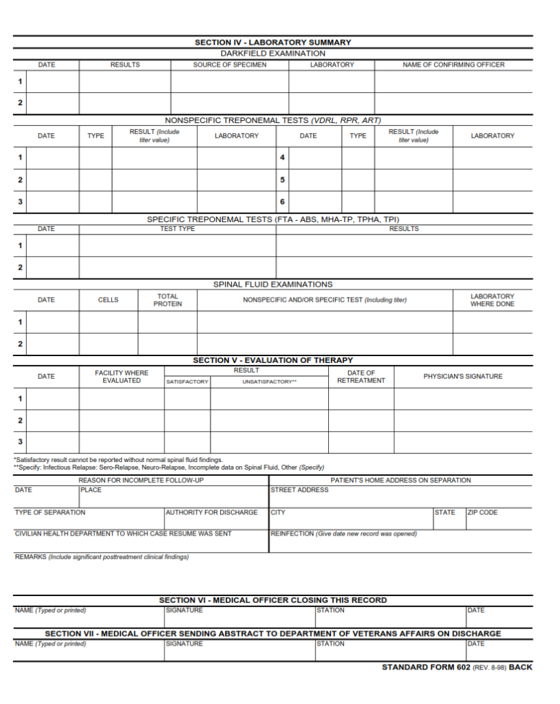 SF 602 Form – Medical Record – Serology Record | SF Forms
