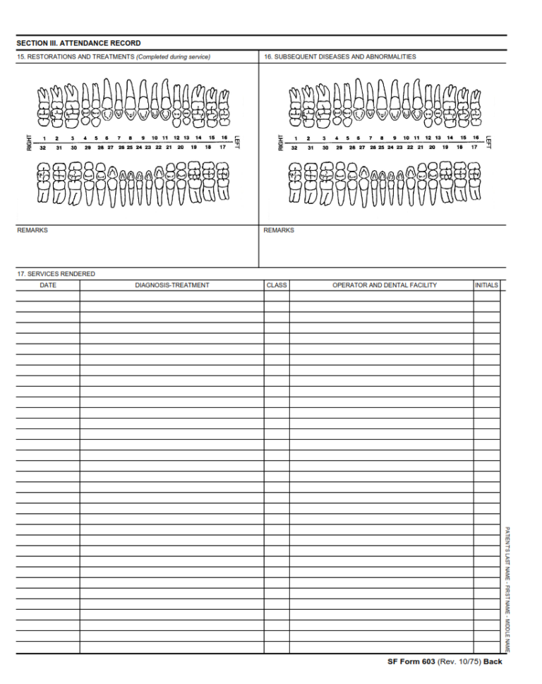 SF 603 Form – Medical Record – Dental | SF Forms