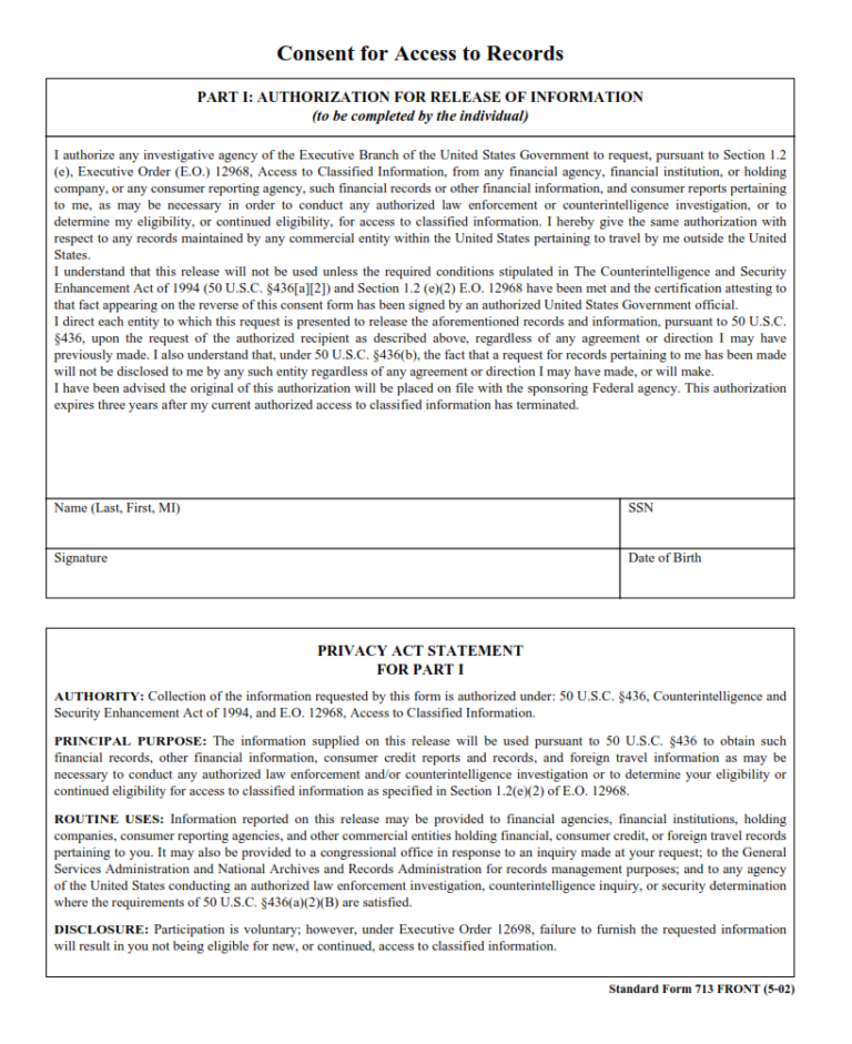 SF 713 Form – Consent for Access to Records | SF Forms