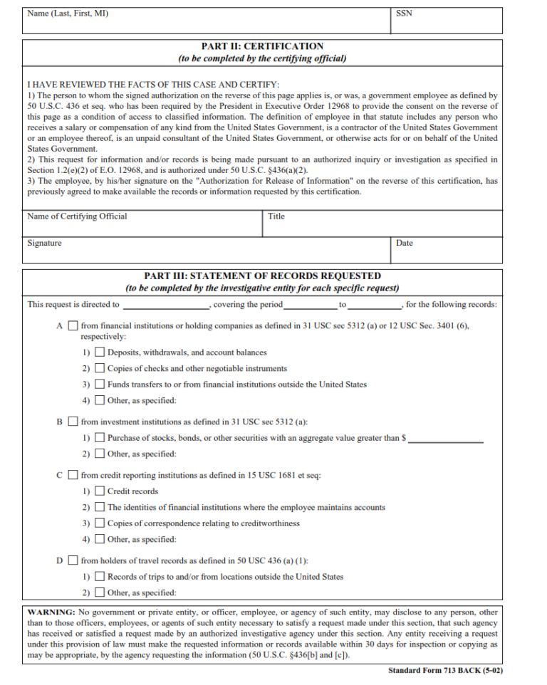 SF 713 Form – Consent for Access to Records | SF Forms