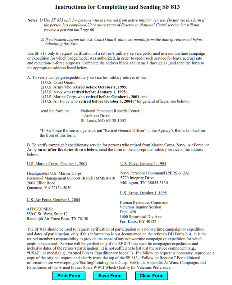 SF 813 Form – Verification of a Military Retiree’s Service in Non ...
