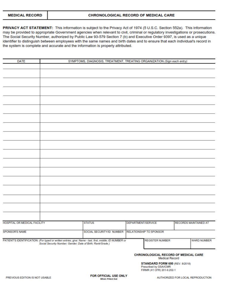 SF Form 600 – Chronological Record of Medical Care | SF Forms SF Form 600 – Chronological Record of Medical Care | SF Forms