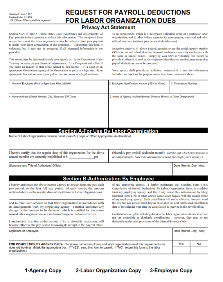SF 1187 Form – Request for Payroll Deductions for Labor Organization ...